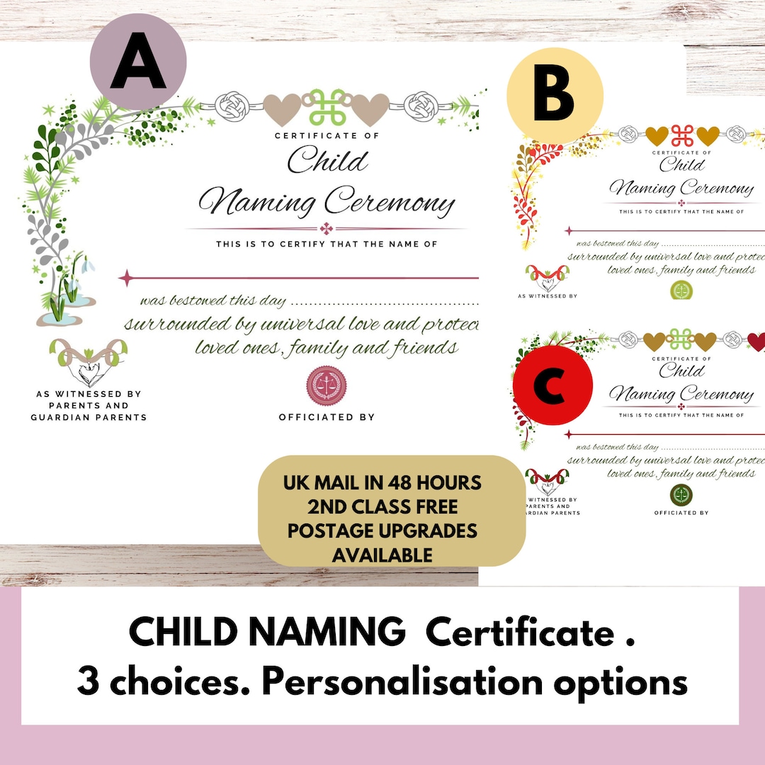Baby Child Naming Ceremony Certificate. Celebration Gift ...