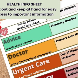 Health Information Sheet for Elderly or Carers.write in Useful | Etsy