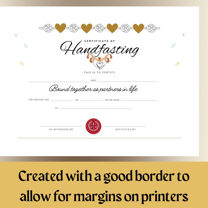 Handfasting Certificate of Commitment: DIY Wedding Keepsake (PDF) - Etsy