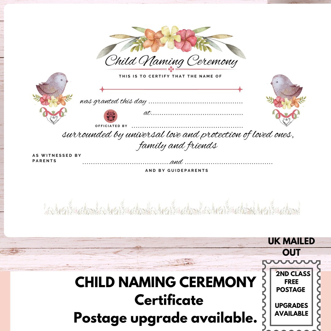 Baby Naming Certificate. Child Naming Certificate , Blank With Spaces ...