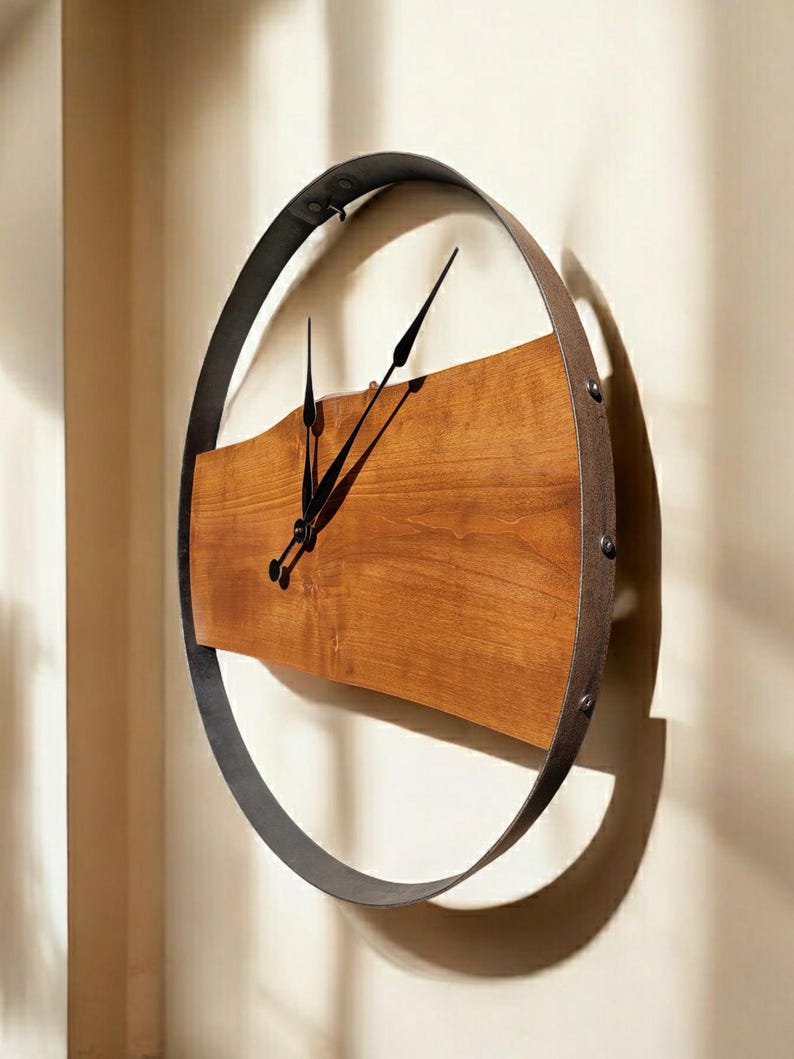 Wine Barrel Band Clock / Large Wall Clock / Live Edge Wall Clock ...