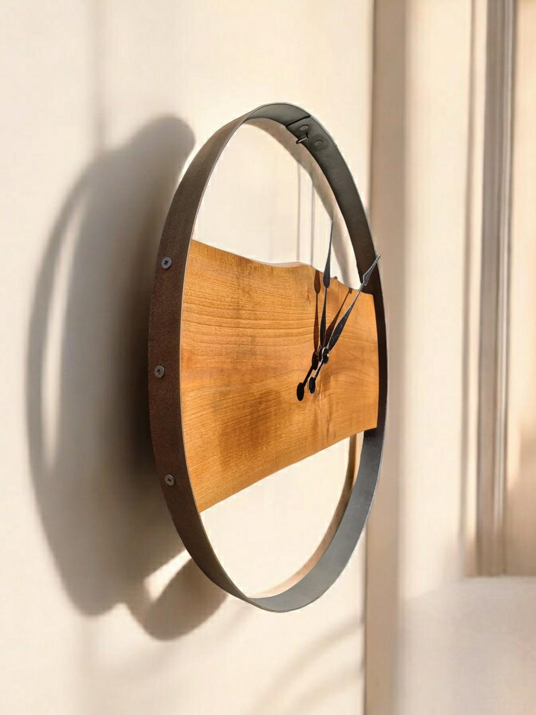 Wine Barrel Band Clock / Large Wall Clock / Live Edge Wall Clock ...