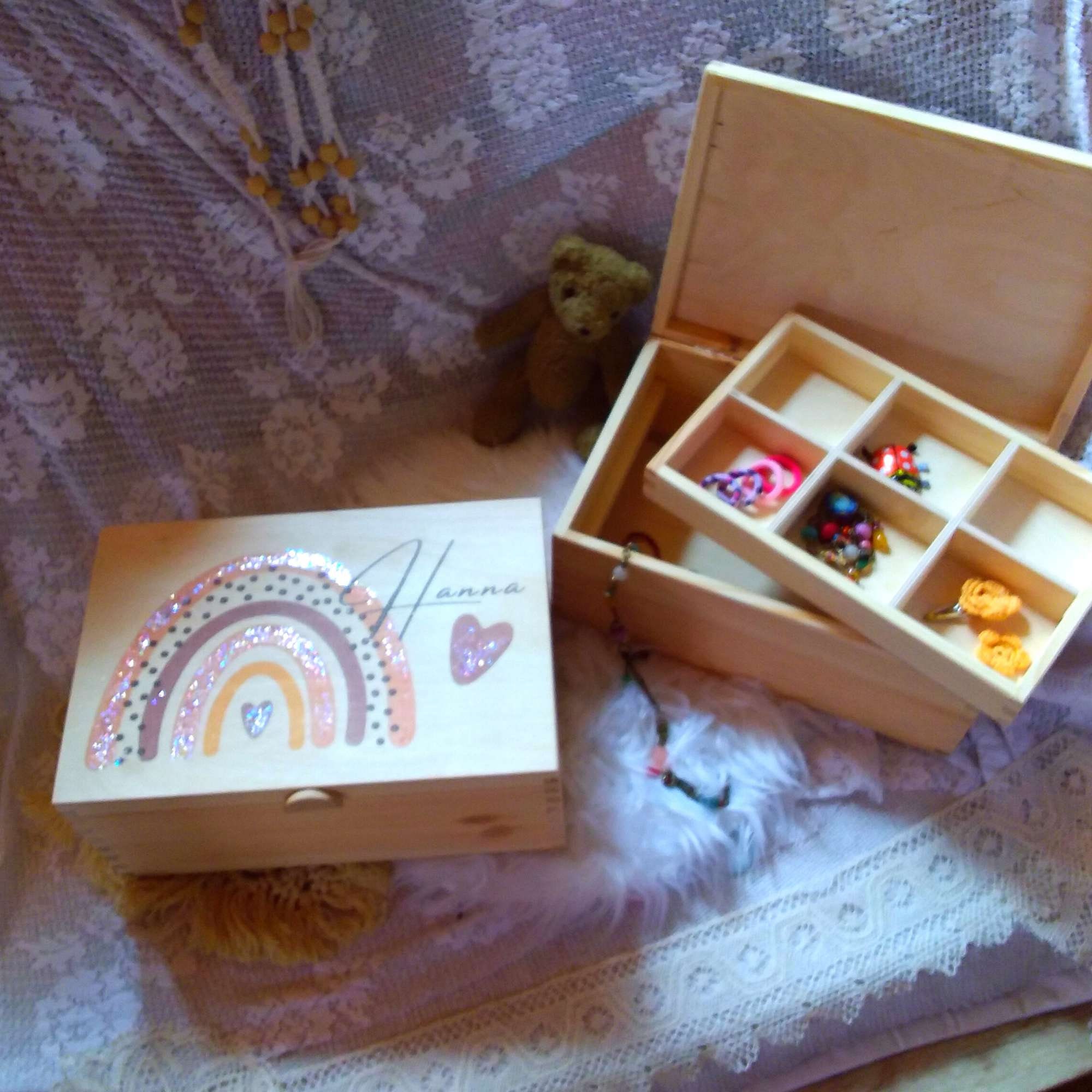 2 Large Compartment Treasure Chests, Name Box Gift for Twins, Baptism ...