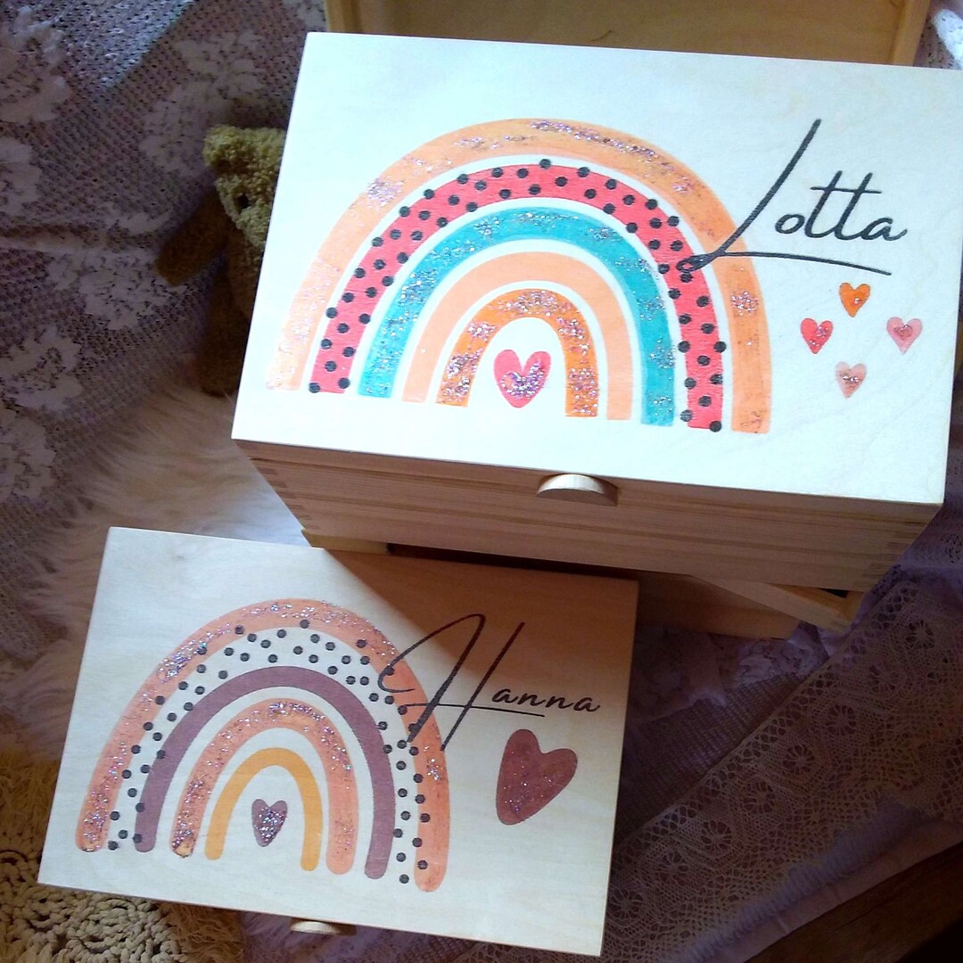 2 Large Compartment Treasure Chests, Name Box Gift for Twins, Baptism ...