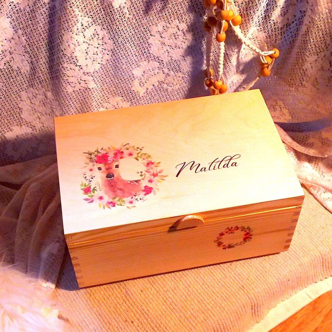 Large Wooden Fan Treasure Chest, Girl's Name Gift, Birthday, Boho Deer ...