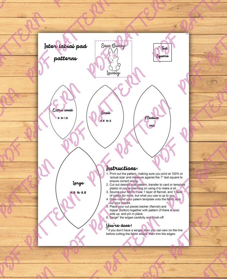 Interlabial Pad PDF Sewing Pattern 4 Sizes - Etsy