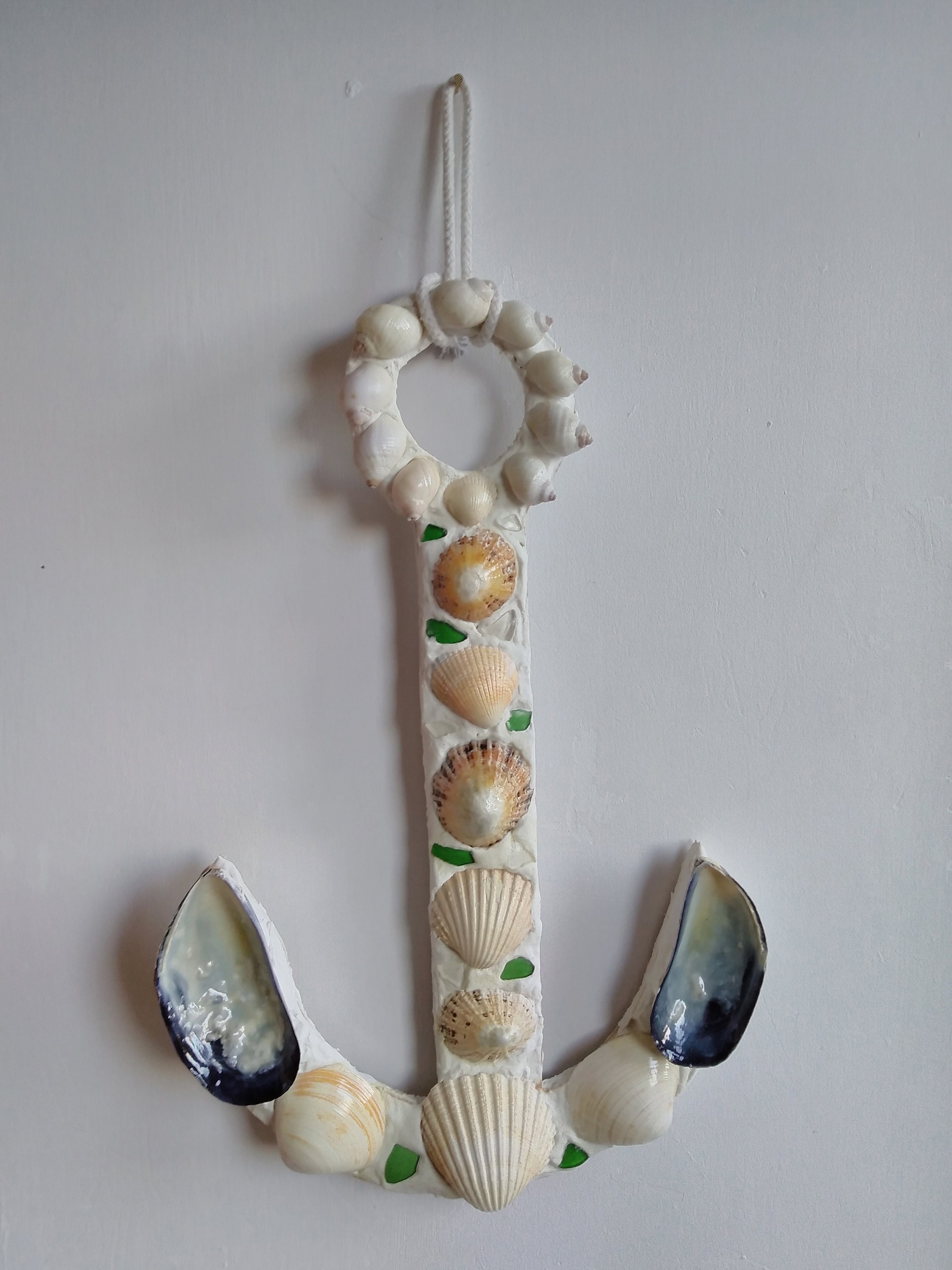 Seashell and Seaglass Hanging Anchor - Etsy