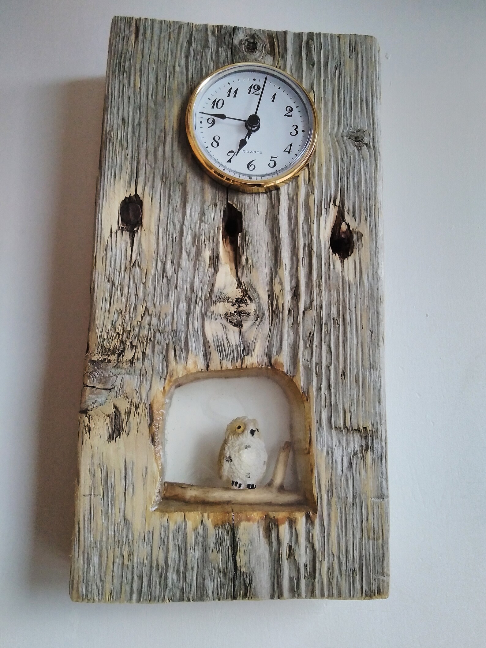 Misty Owl,driftwood Wall Mounted Clock.choice of 3 Different Clock Face ...