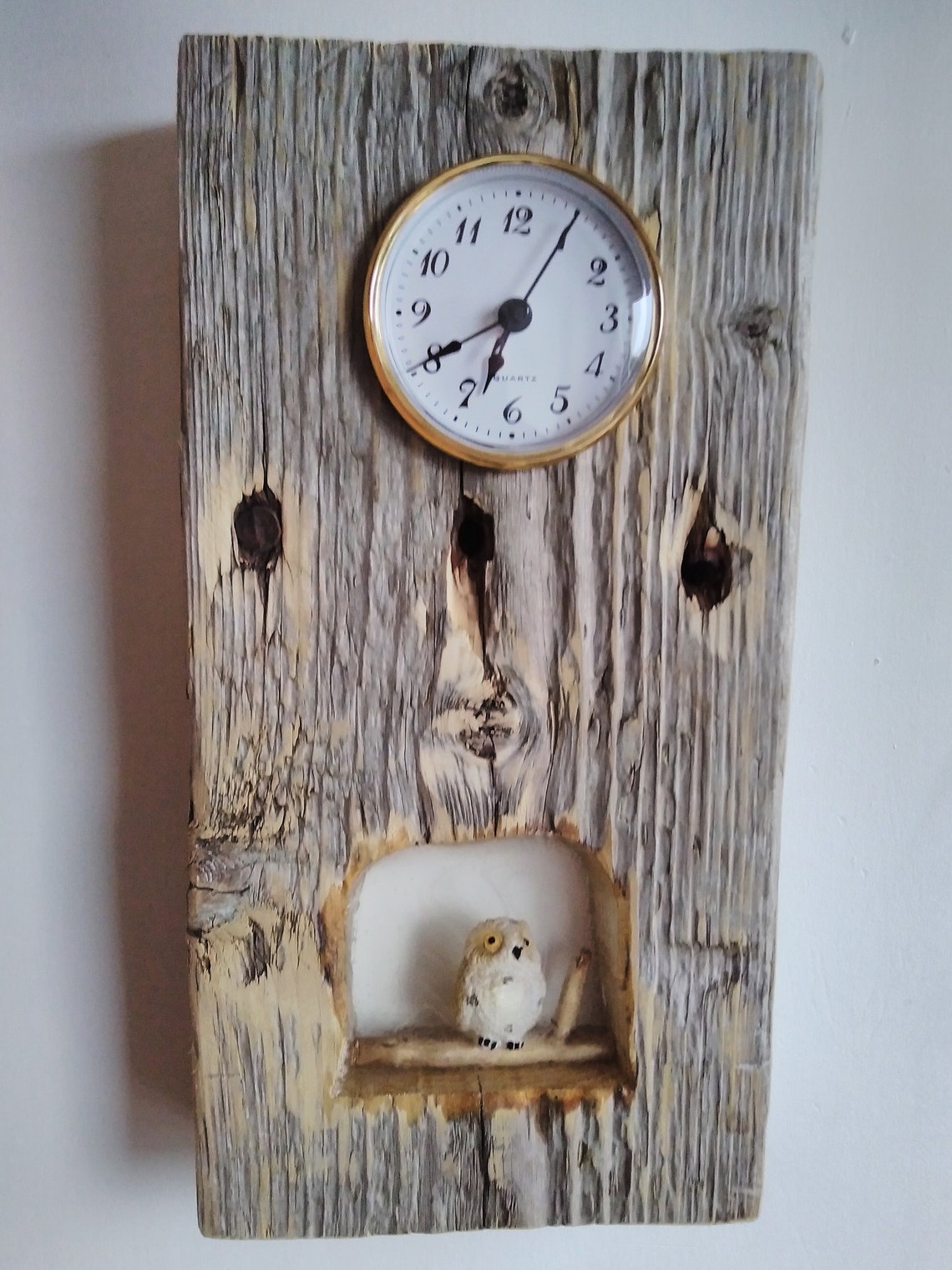 Misty Owl,driftwood Wall Mounted Clock.choice of 3 Different Clock Face ...