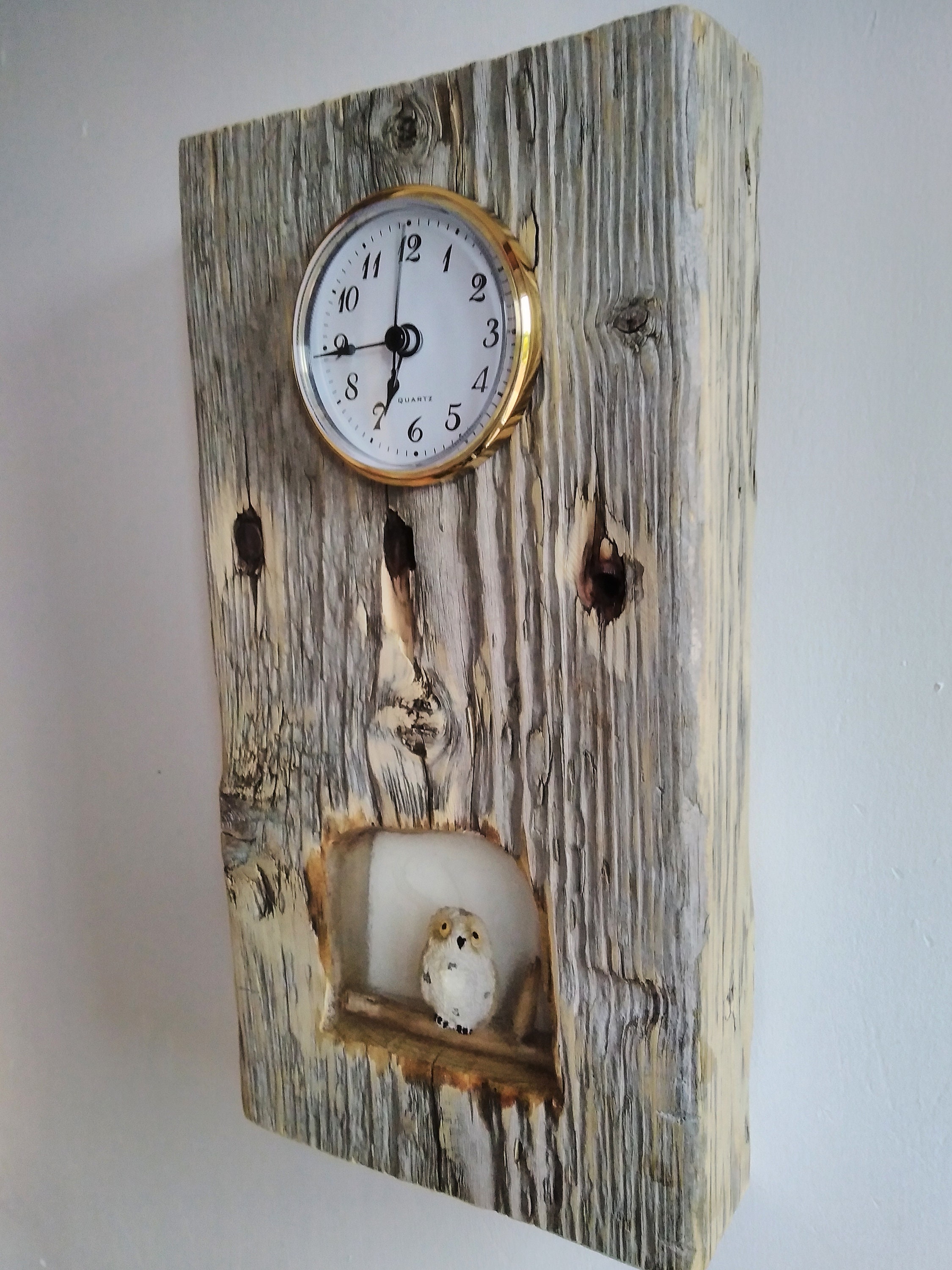 Misty Owl,driftwood Wall Mounted Clock.choice of 3 Different Clock Face ...