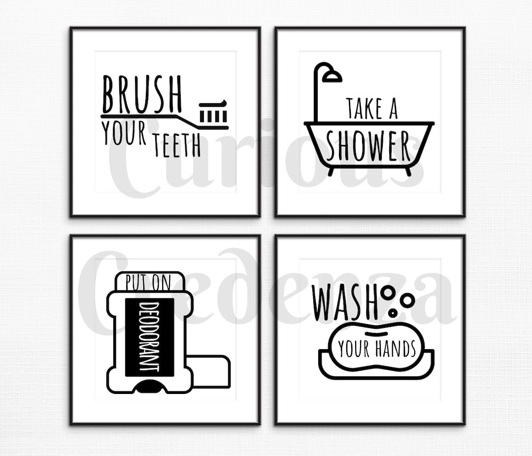 Bathroom Graphics, Wash Your Hands, Brush Your Teeth, Take A Shower ...