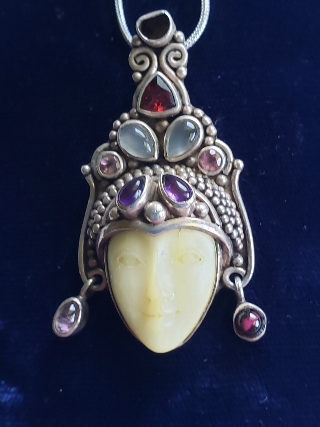 Sajen Goddess Pendant With Amethyst Garnet and Moonstones in - Etsy