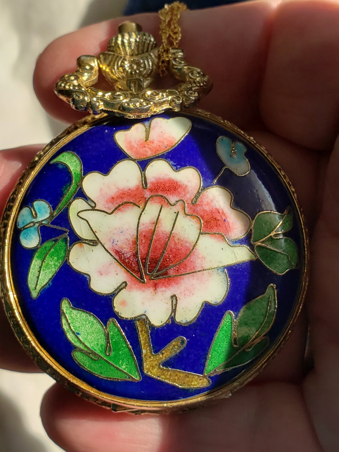Huge Enamel Pocket Watch Quartz on a 22-inch Chain - Etsy