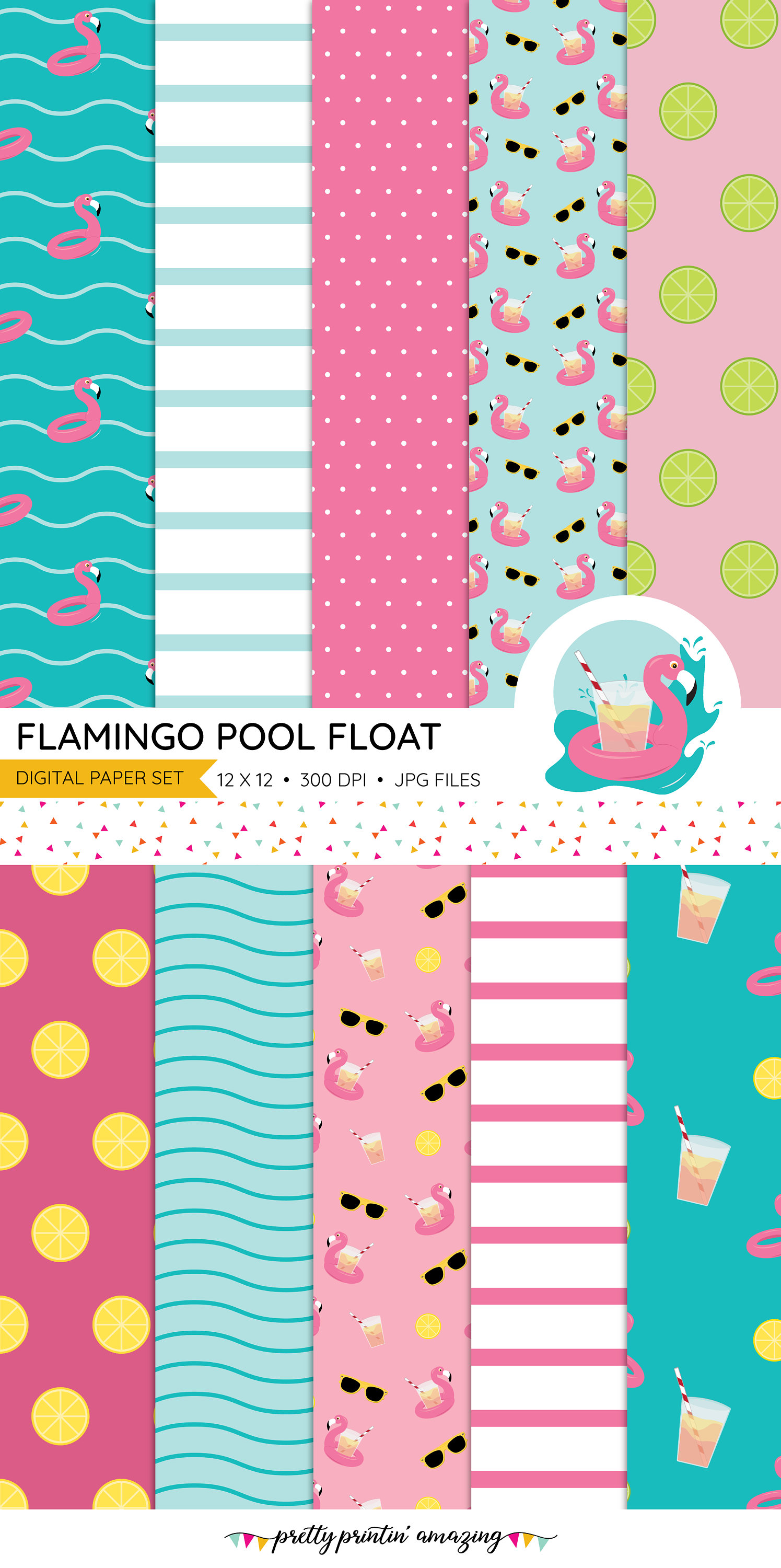 Flamingo Pool Float Digital Paper Set | Digital Scrapbooking, Paper ...