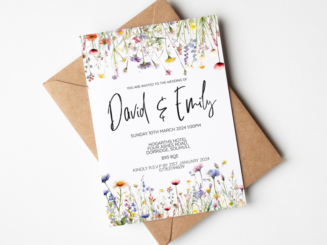 Wedding Invitations, Wild Flower Wedding or Evening Reception Invites ...