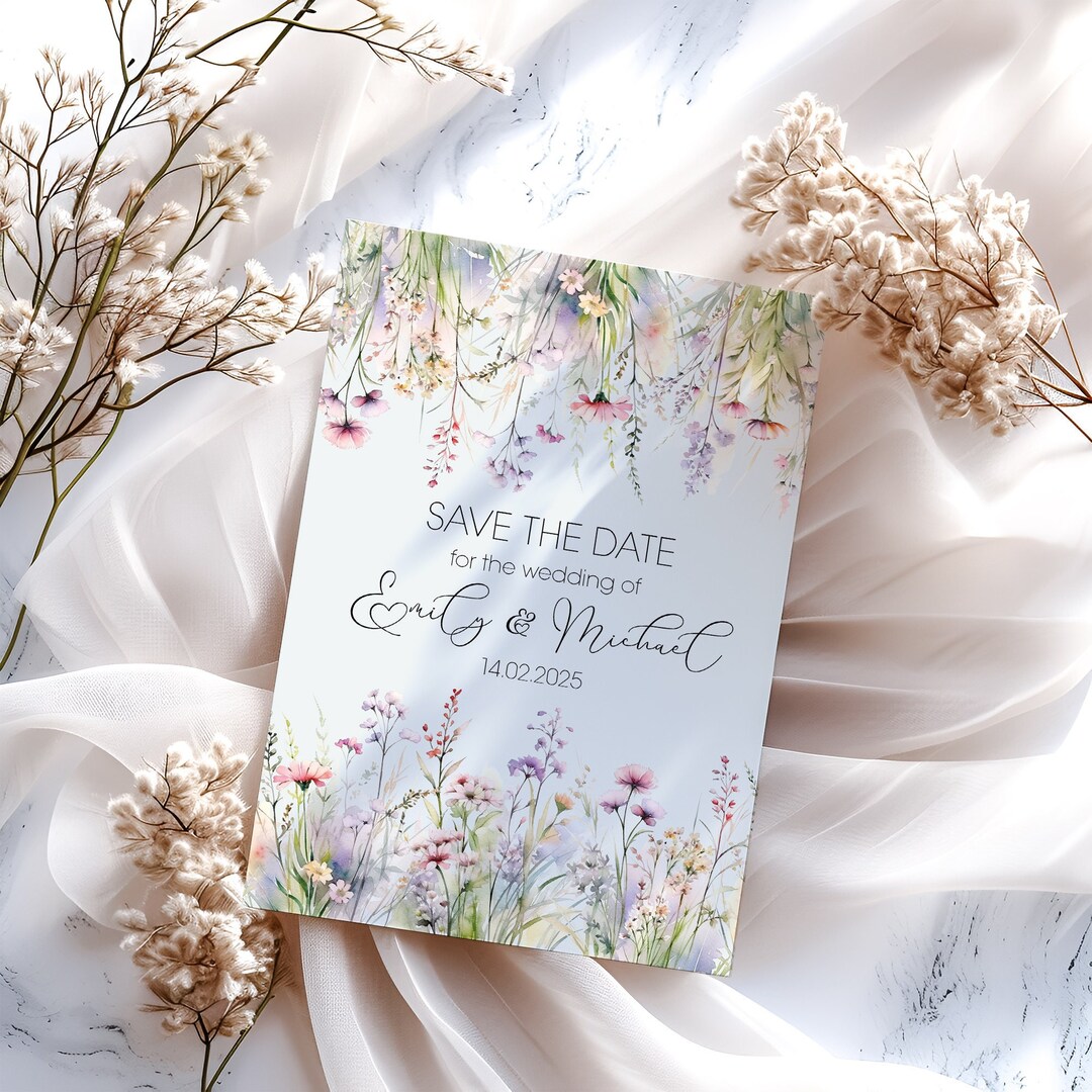Save the Dates Cards With Envelopes Included Pastel Watercolour Floral ...