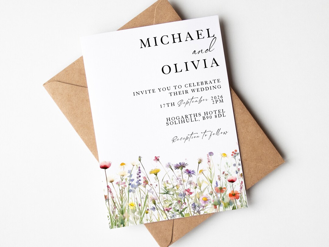 Wedding Invitations, Wild Flower Wedding or Evening Reception Invites ...