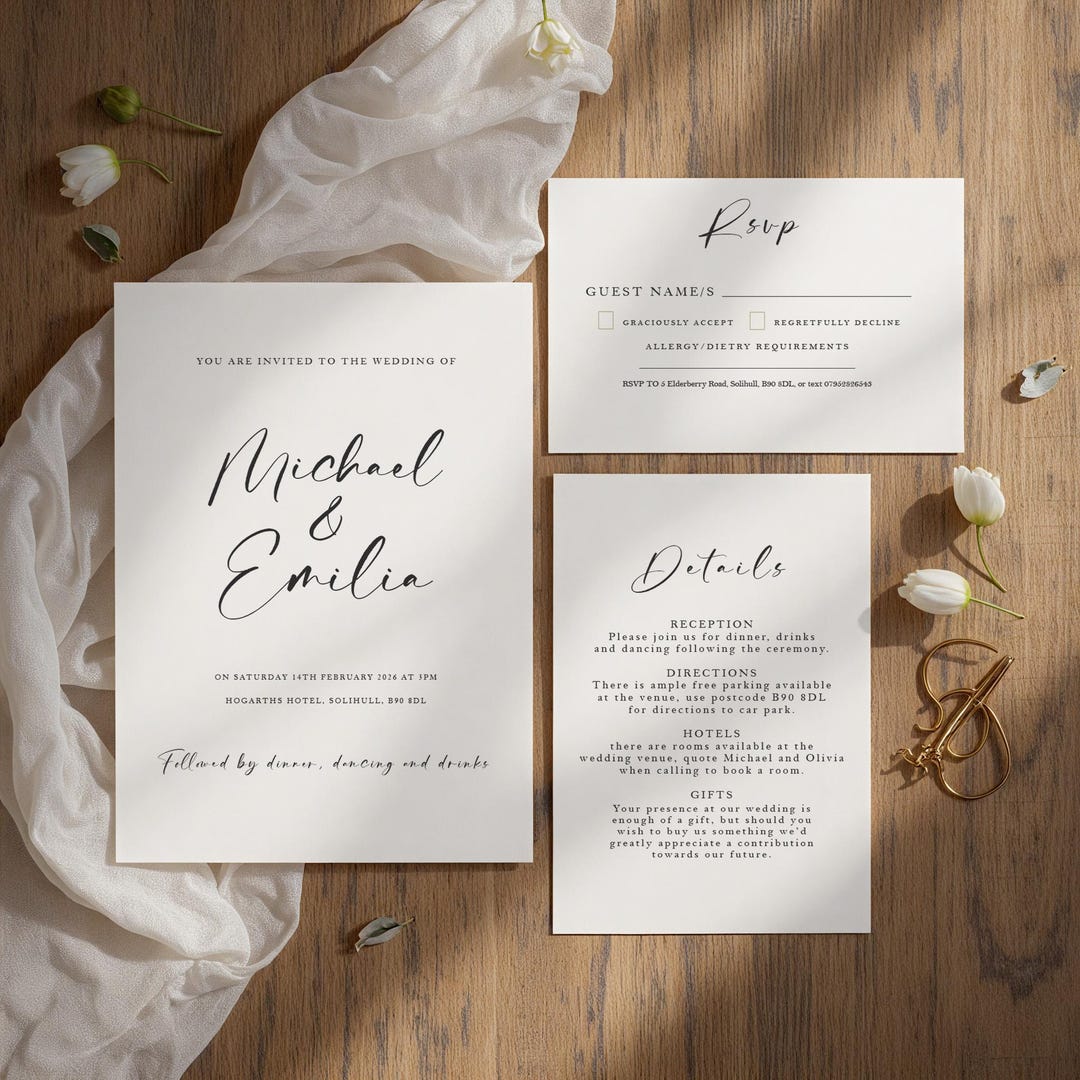 Minimal Calligraphy Wedding Invitation Set: Elegant 350gsm Cardstock ...