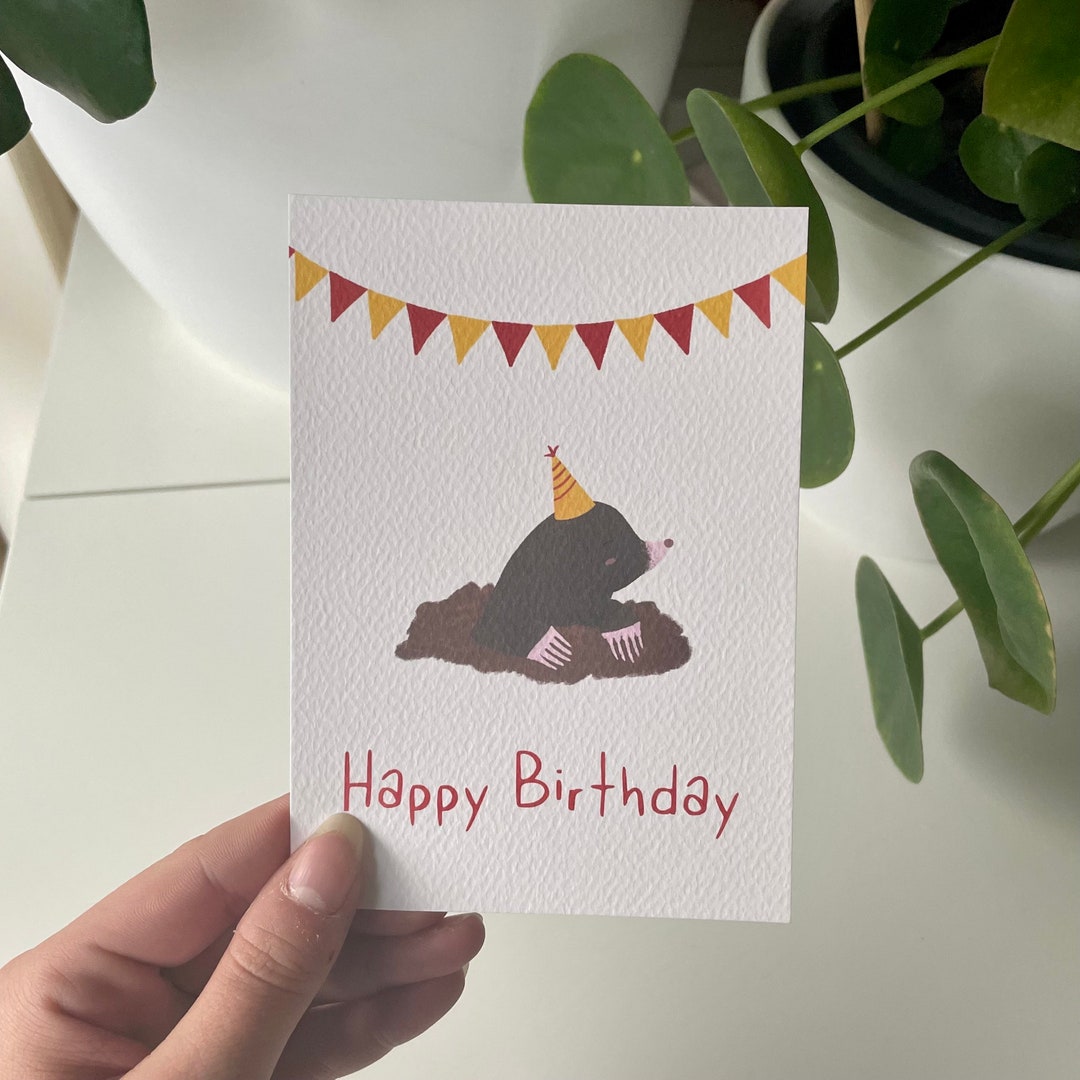 Birthday Card Mole / Birthday Postcard / Party Garland / A6 Card ...