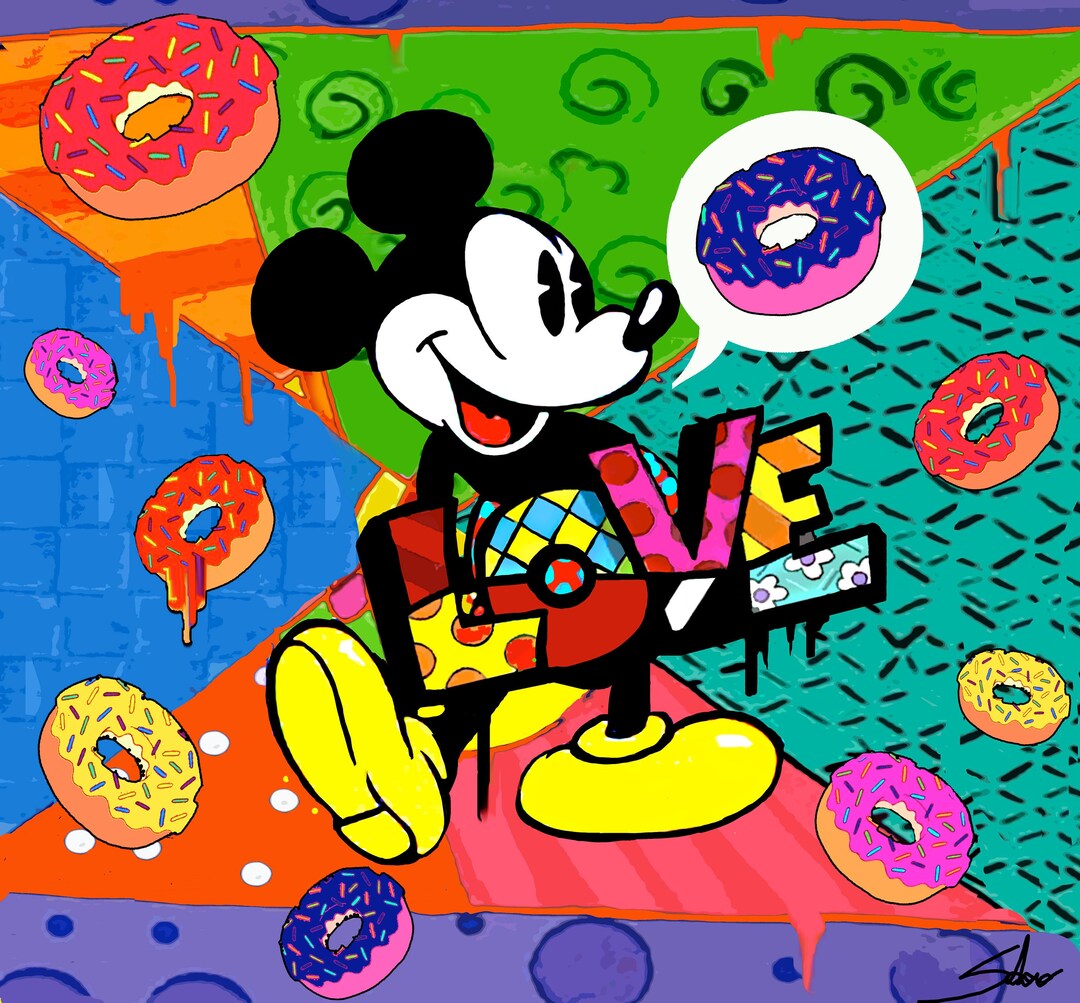 MODERN ABSTRACT DIPINTO Mickey Mouse Hand-painted Pop Art Donuts Modern ...