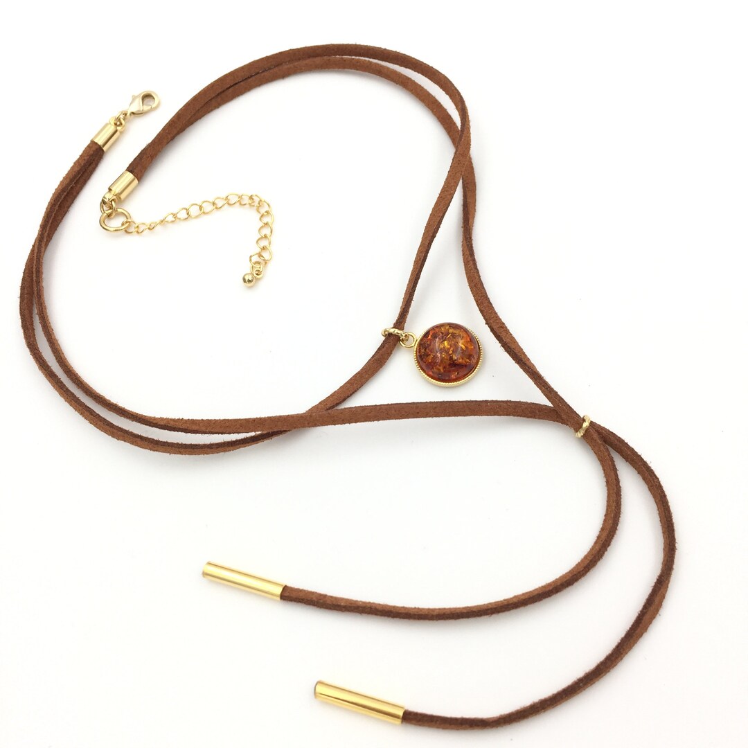 Amber Choker Necklace, Double-row Y-shaped Choker Made of Velour Ribbon ...