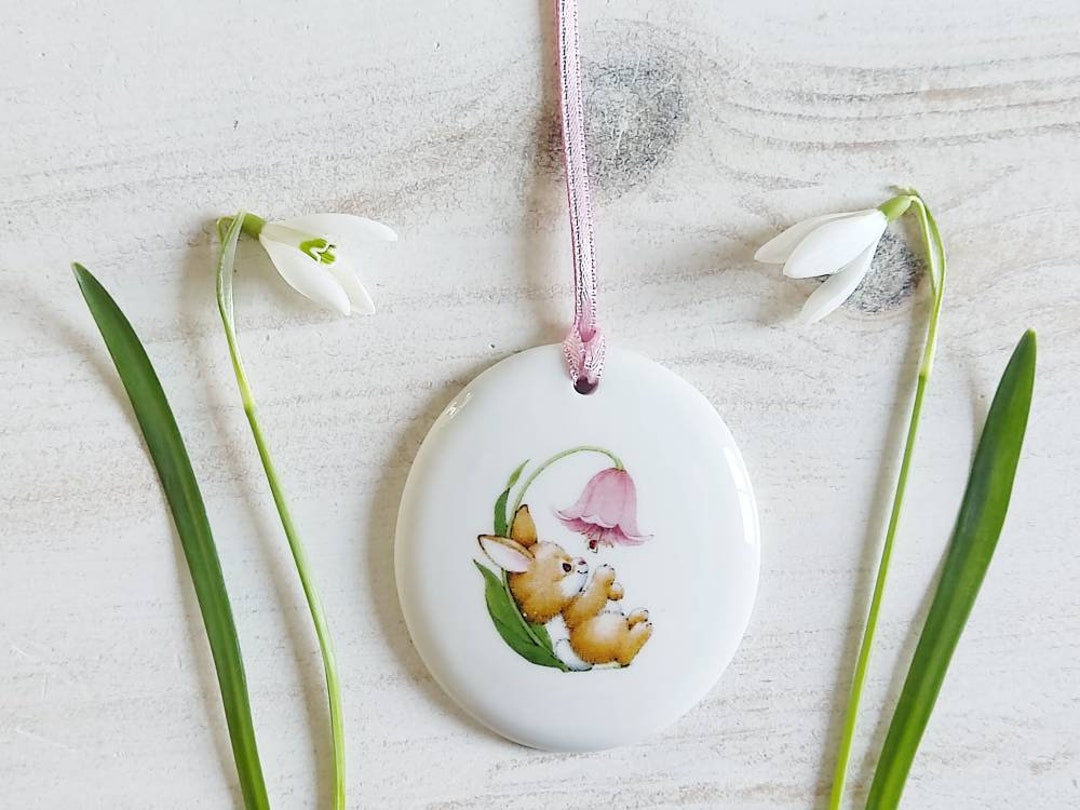 Porcelain Pendant Easter Pendant Easter Bunny/ Pendant Easter Bouquet ...