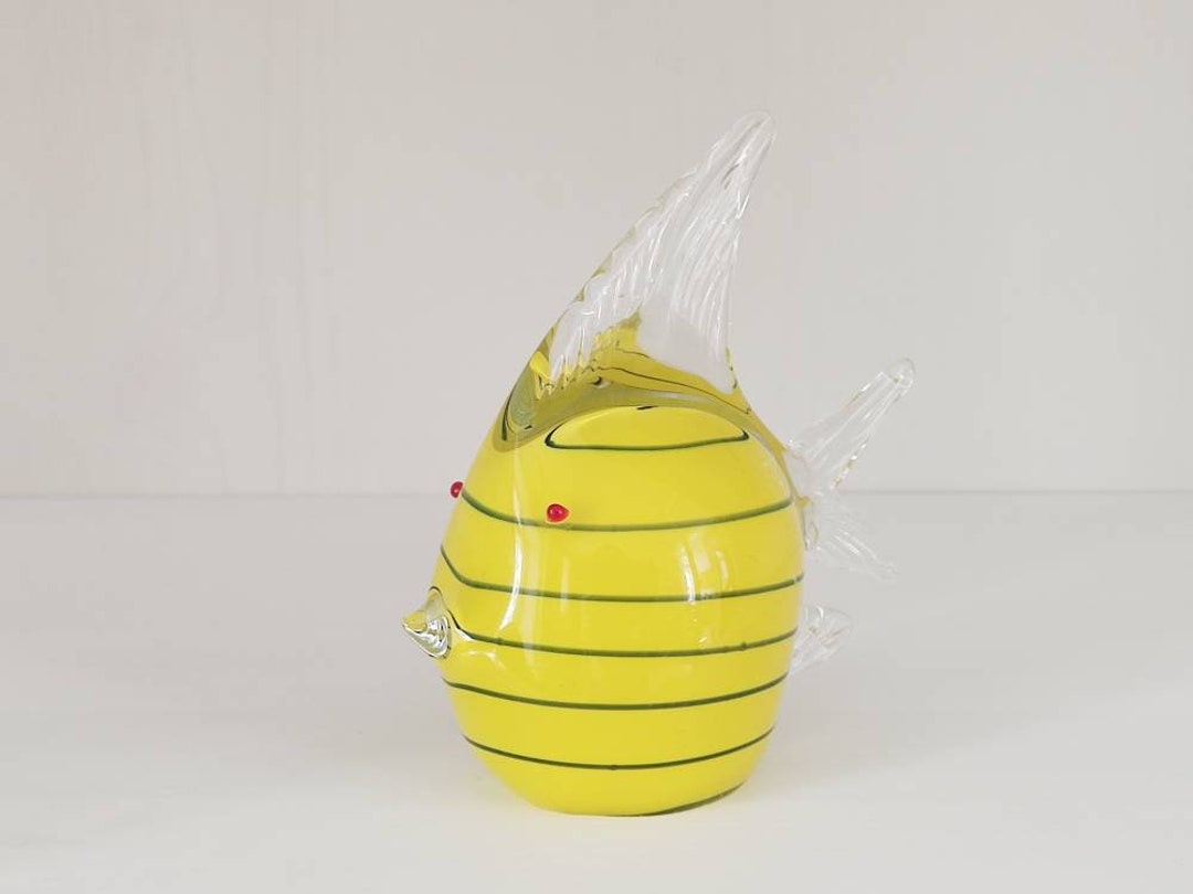 Murano Glass Fish Yellow/ Paperweight Puffer Fish Striped 70s/ Venetian ...