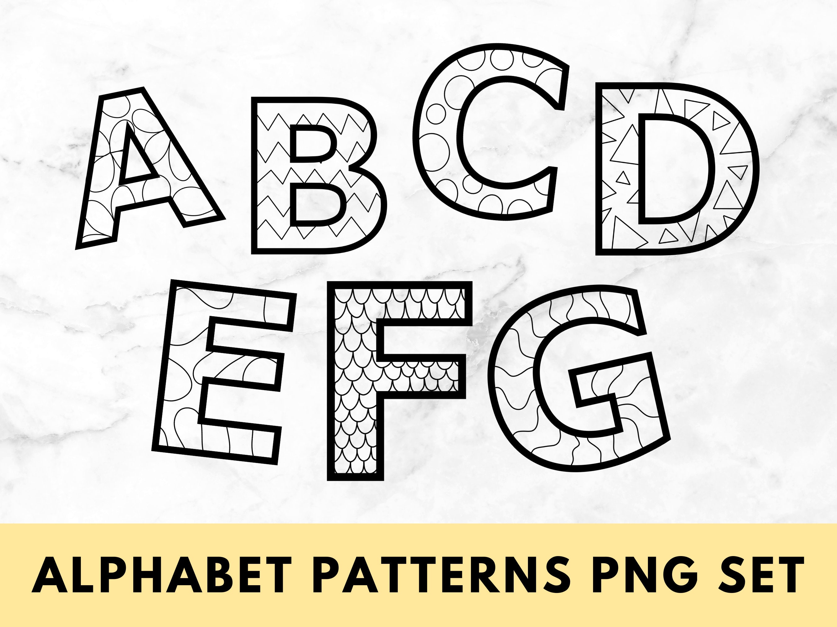 Alphabet PNG Set With Patterns, Coloring Book Alphabet, Alphabet ...