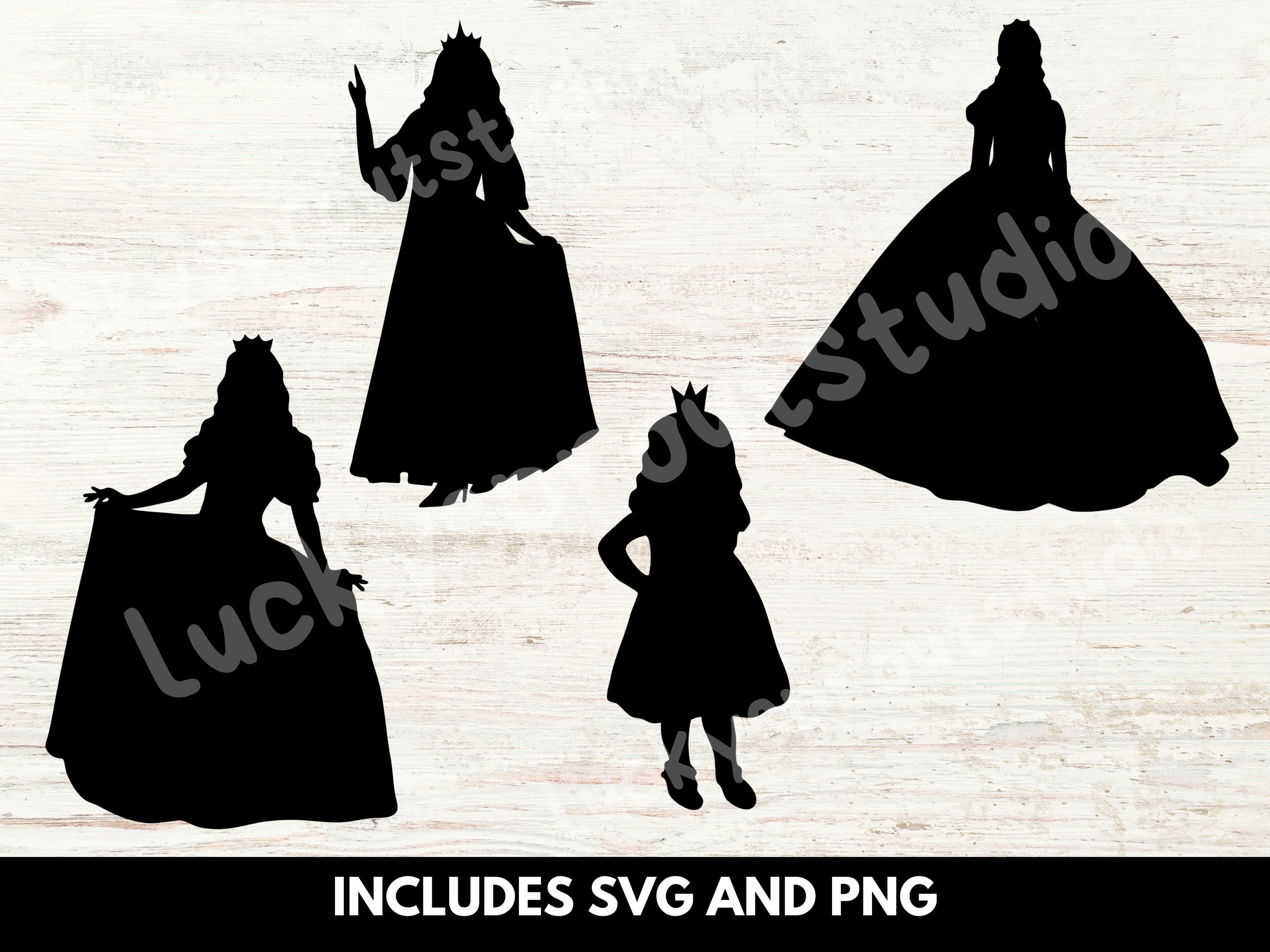 4 Princess SVG/PNG Bundle, Princess Cut Files, Commercial Use, Princess ...