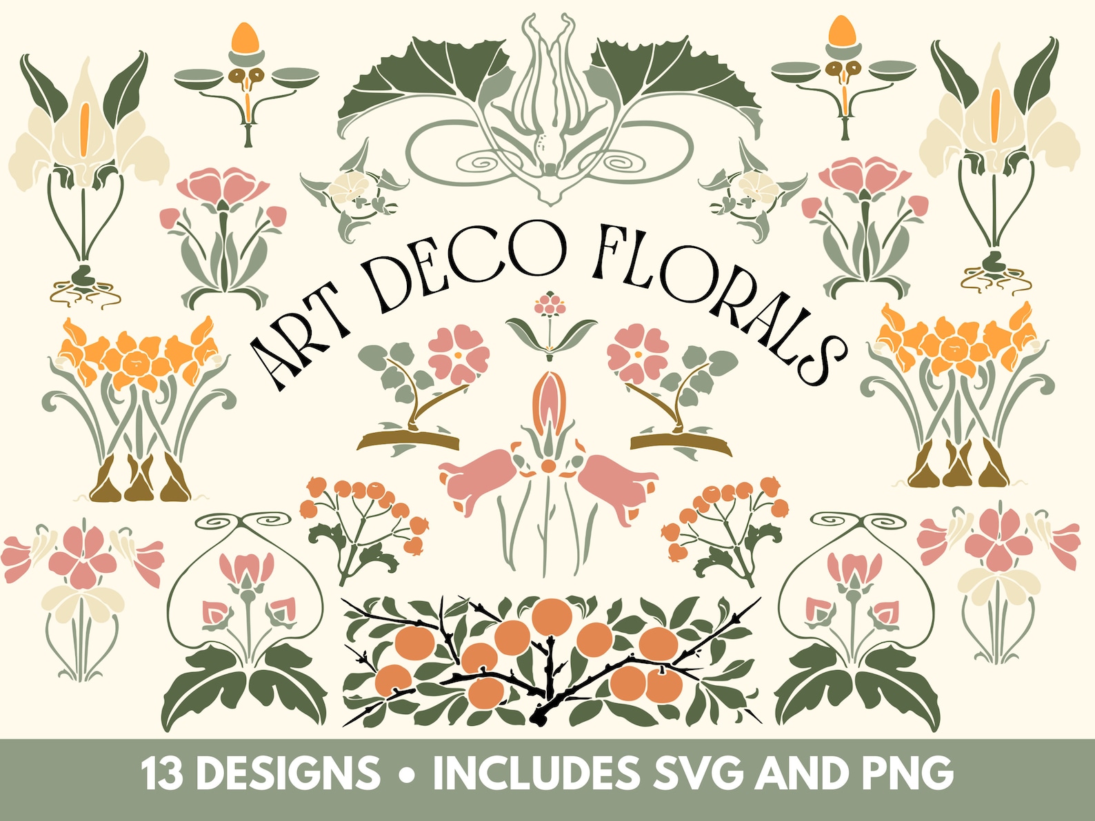Art Deco Floral Ornament SVG Pack, Art Deco SVG, Vintage Floral Svg ...