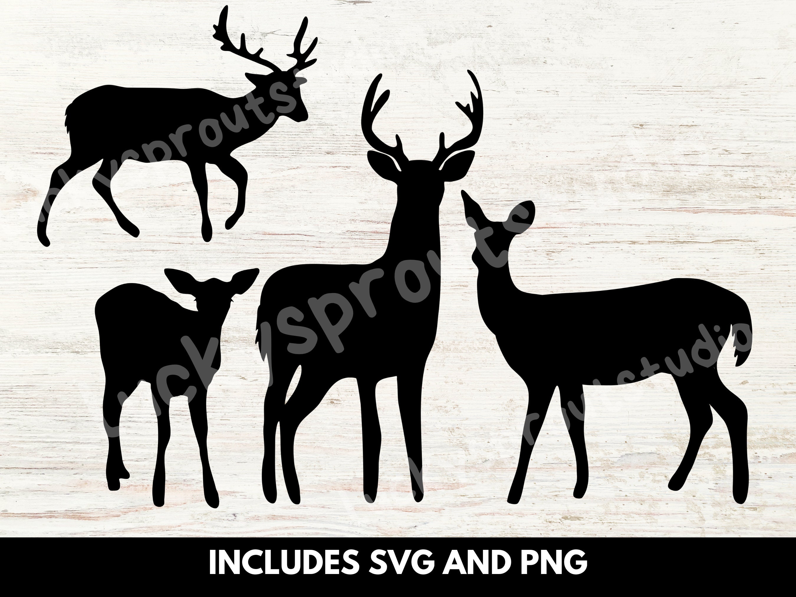 4 Deer SVG/PNG Bundle, Deer Family Svg Bundle, Doe and Stag, Commercial ...