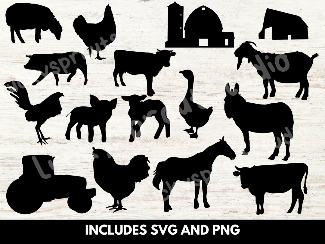 16 Farm SVG/PNG Bundle, Farm Animals Svg Bundle, Cow Svg, Commercial ...