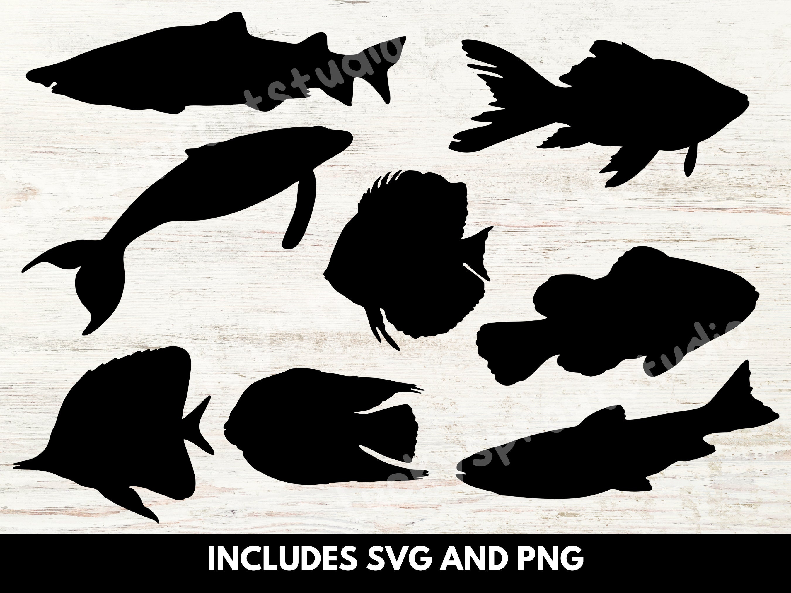 8 Fish SVG/PNG Bundle, Shark Svg, Fish Cut Files, Commercial Use, Shark ...