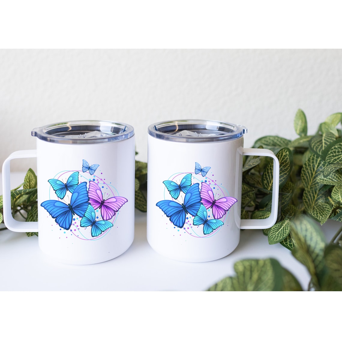 Coffee Mug With Lid and Butterfly Design, Travel Mug With and Lid ...