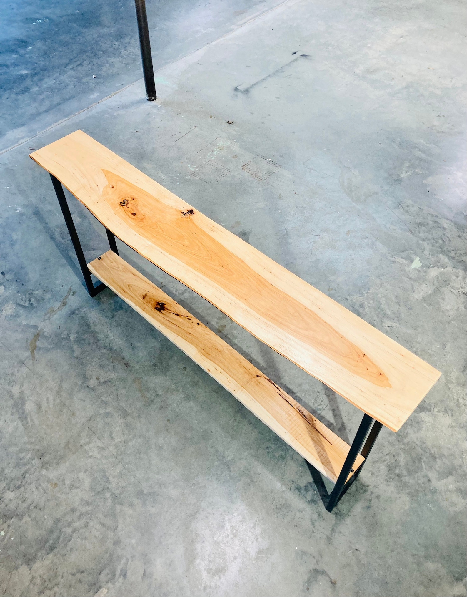 Rustic Live Edge Console Table With Shoe Rack / Hickory Wood / - Etsy