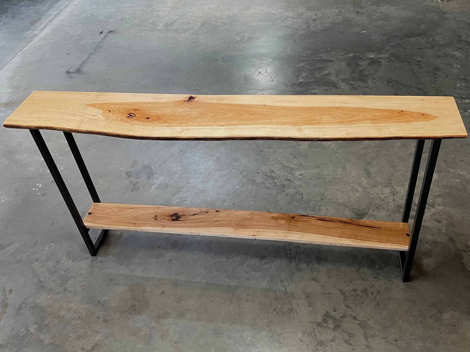 Rustic Live Edge Console Table With Shoe Rack / Hickory Wood / - Etsy
