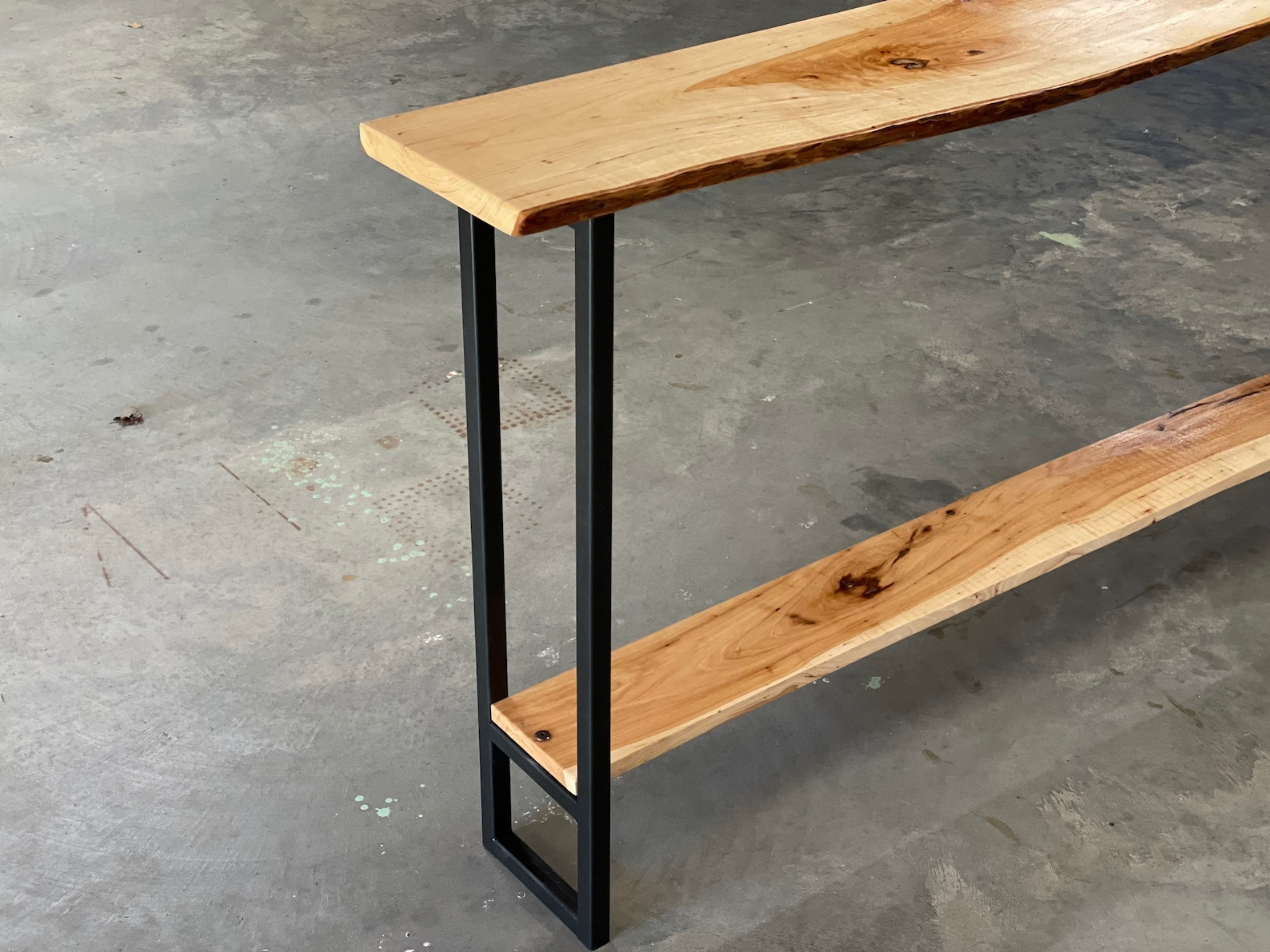 Rustic Live Edge Console Table With Shoe Rack / Hickory Wood / - Etsy