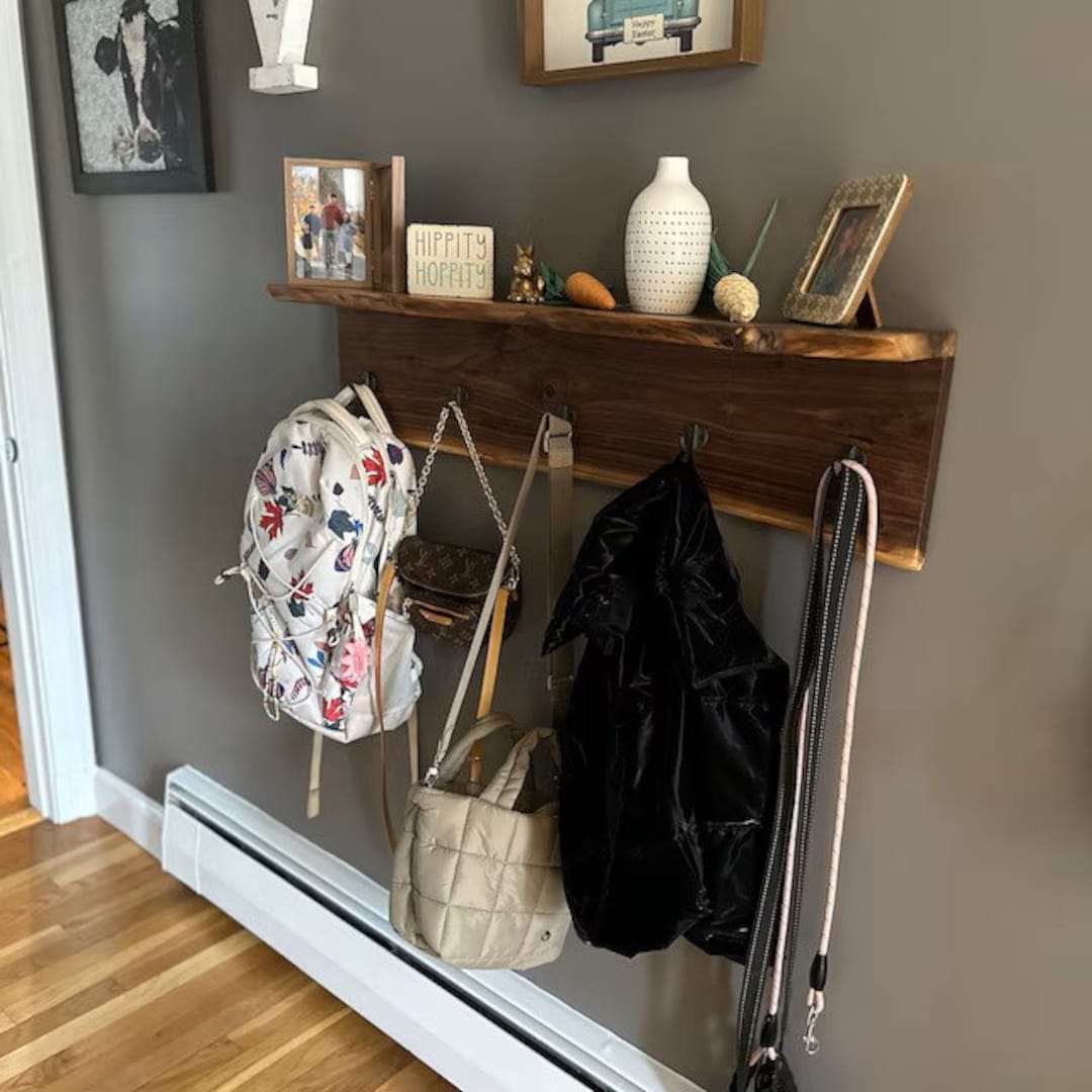 Live Edge Solid Wood Coat Hooks With Shelf /coat Rack/ Entryway ...