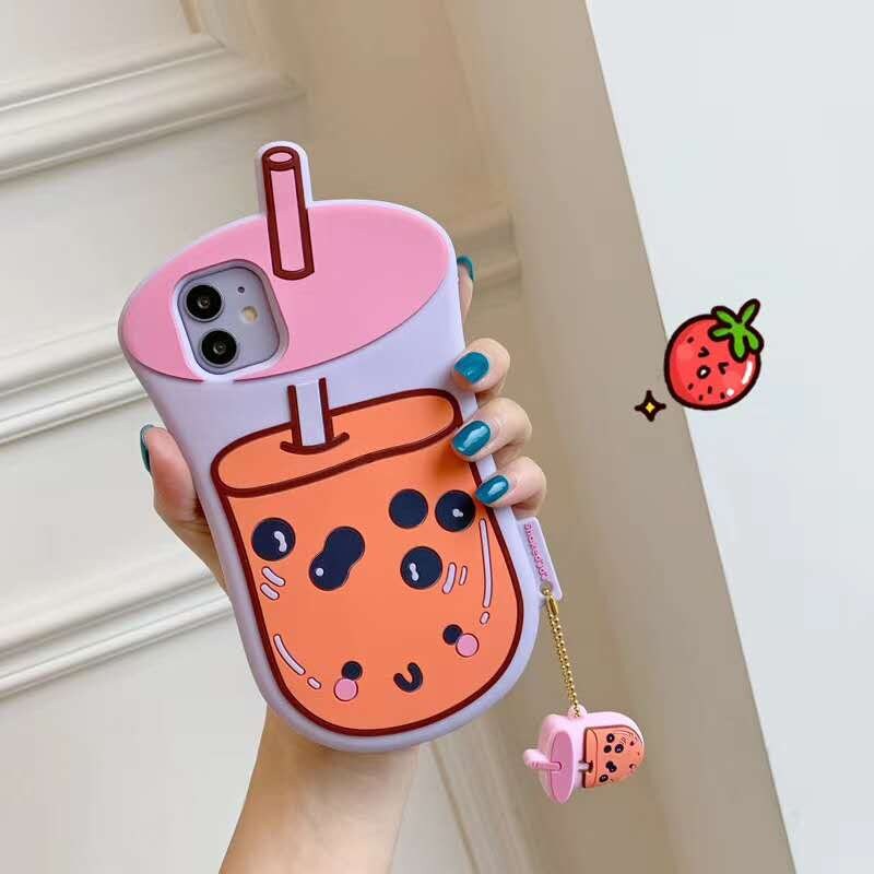 Soft 3D Boba Tea Phone Case w/ charm | Etsy