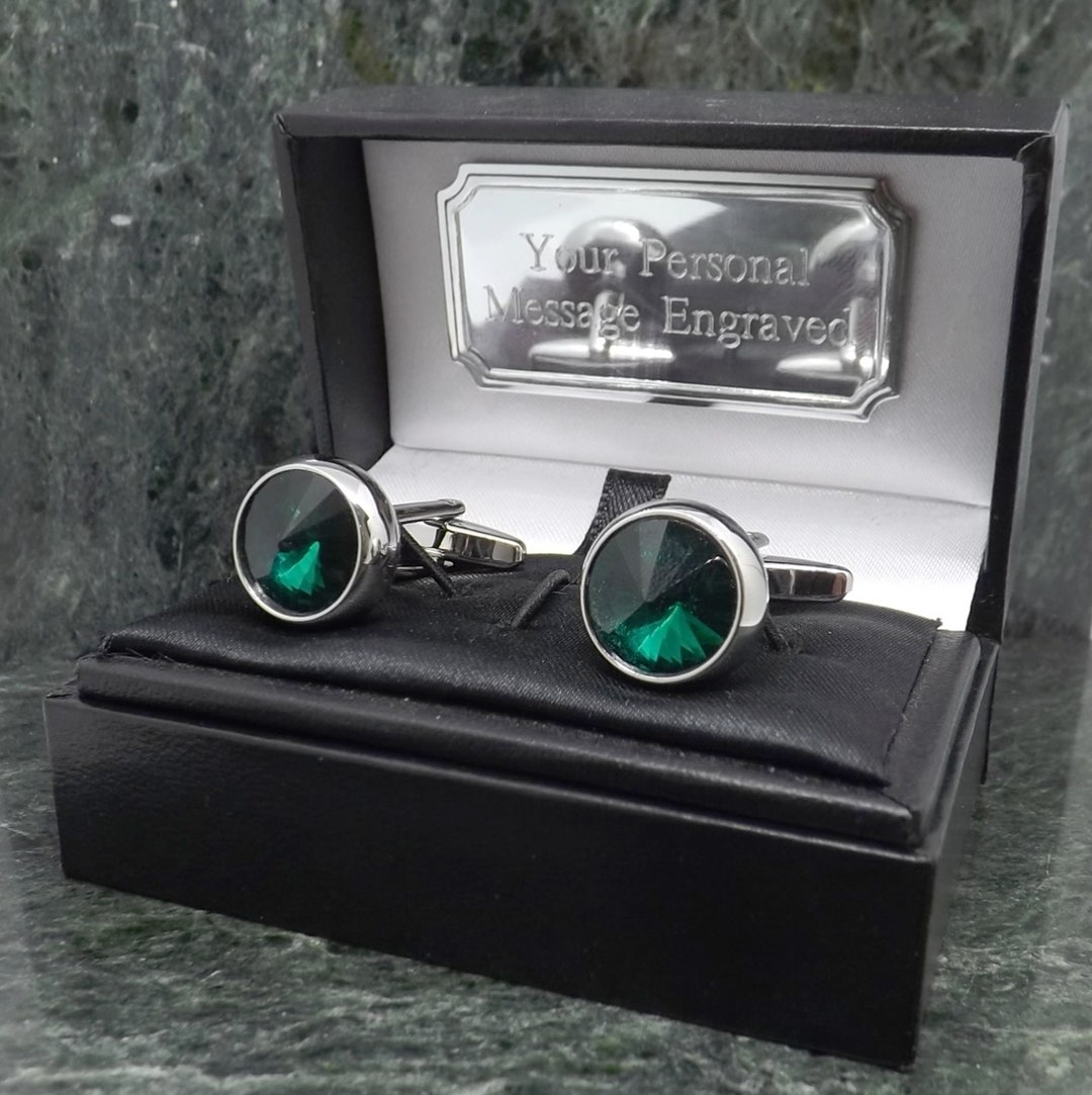 Simple Green Swarovski Cufflinks Personalised Cufflinks Gem Stone ...