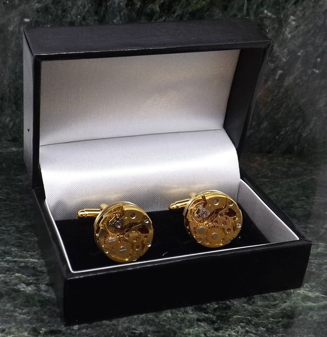 Gold Cufflinks Personalised Cufflinks Watch Cufflinks Steam - Etsy