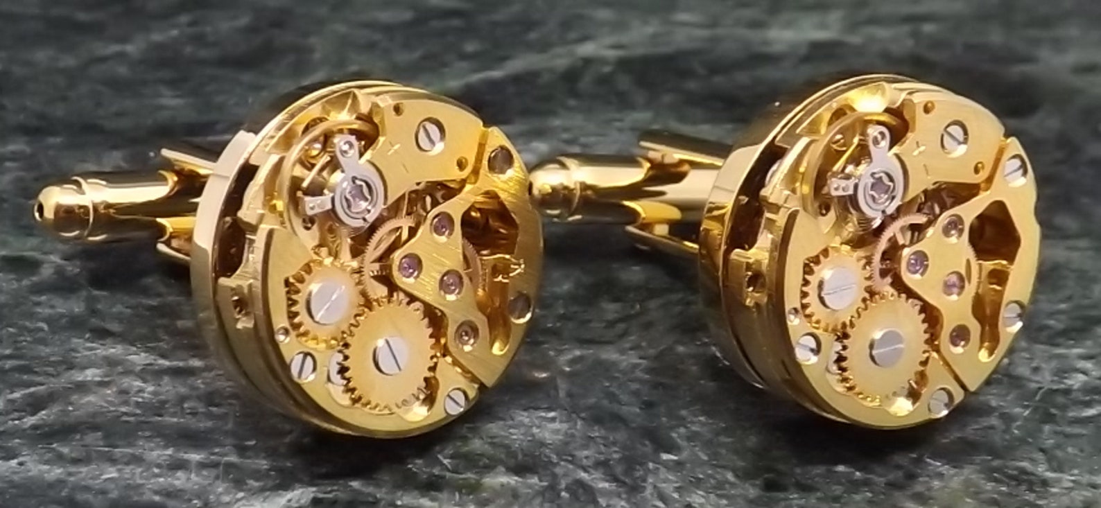 Gold Cufflinks Personalised Cufflinks Watch Cufflinks Steam - Etsy