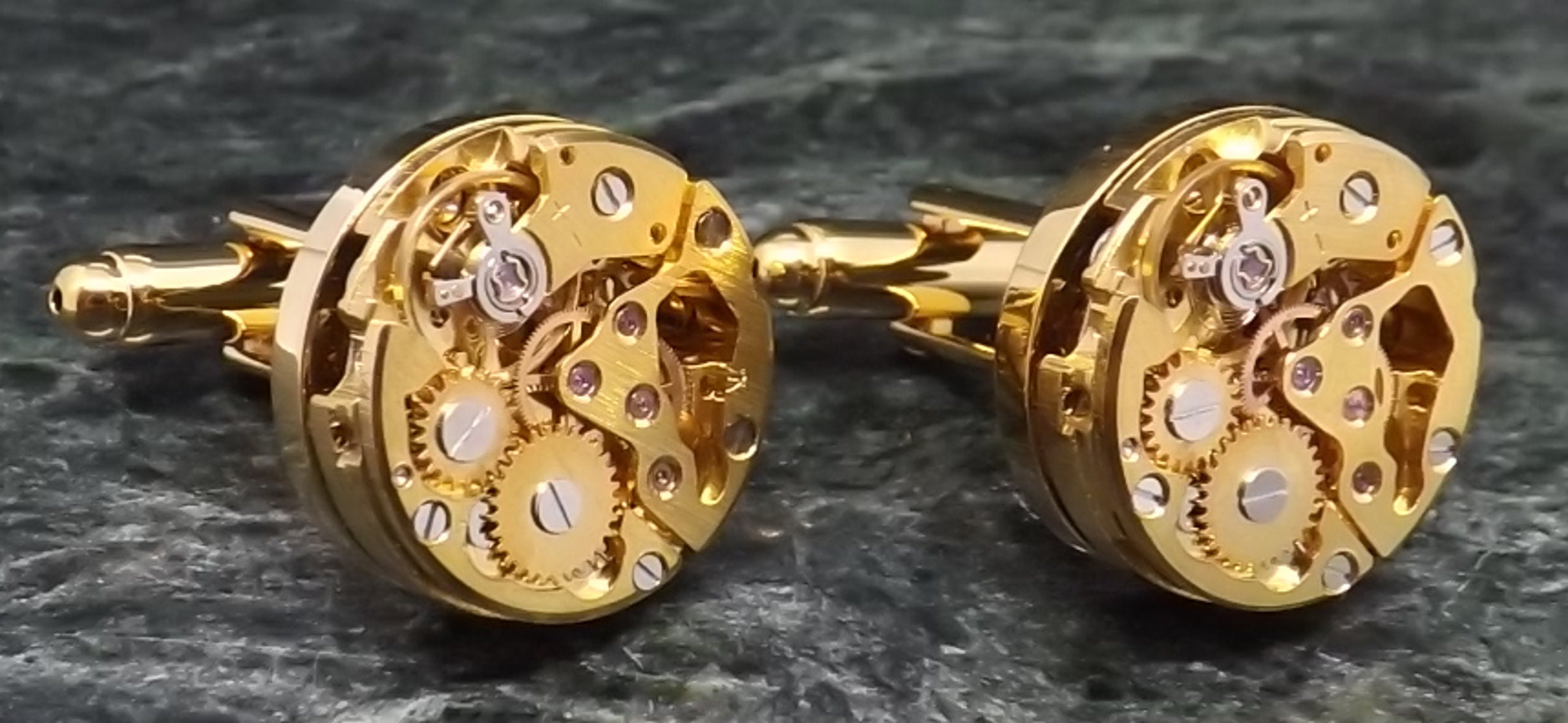 Gold Cufflinks Personalised Cufflinks Watch Cufflinks Steam - Etsy