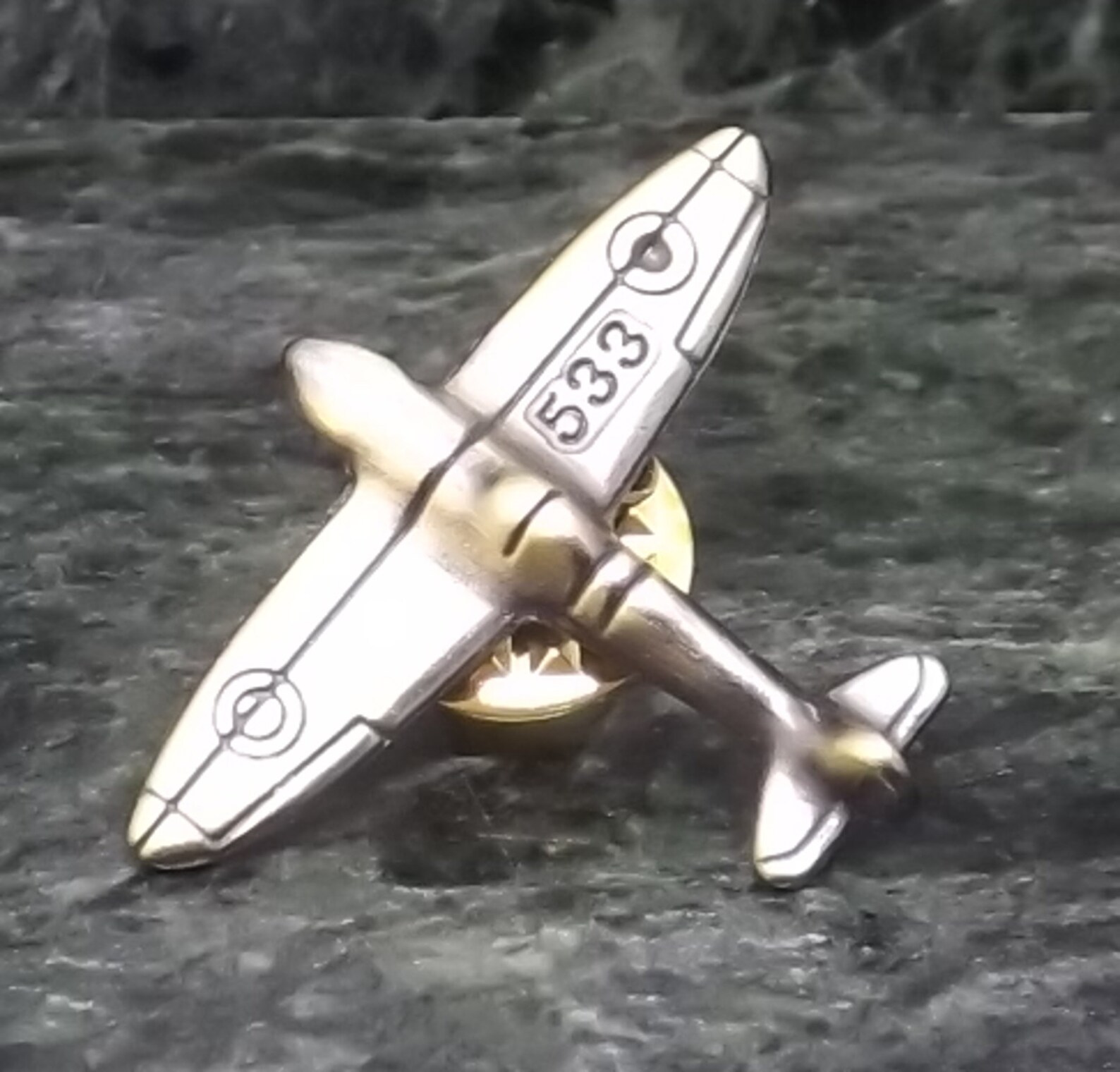 WWII Spitfire Plane Lapel Pin Personalised Gift Antique Bronze Colour ...