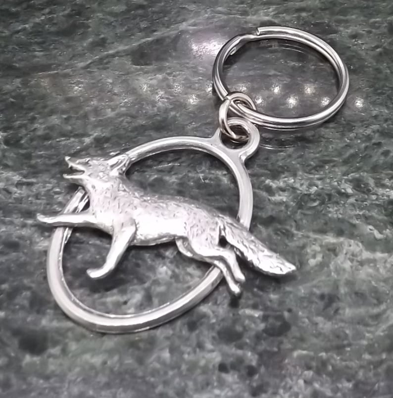 Fox Key Chain English Pewter Key Ring Silver Hunting Gifts for Men ...