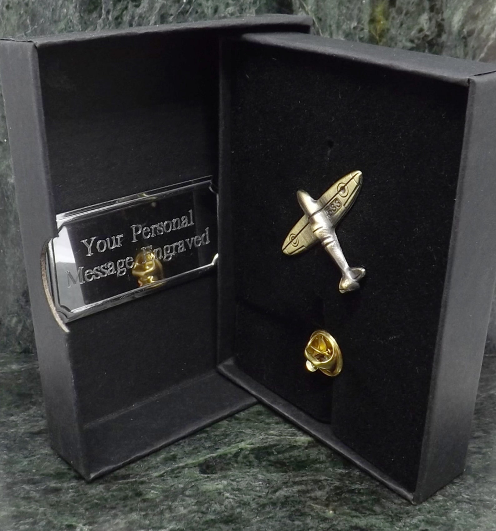 WWII Spitfire Plane Lapel Pin Personalised Gift Antique Bronze Colour ...