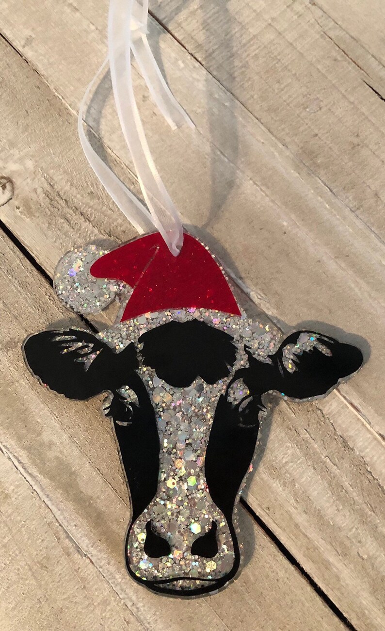Heifer With Santa Hat Heifer Christmas Ornament Cow With - Etsy