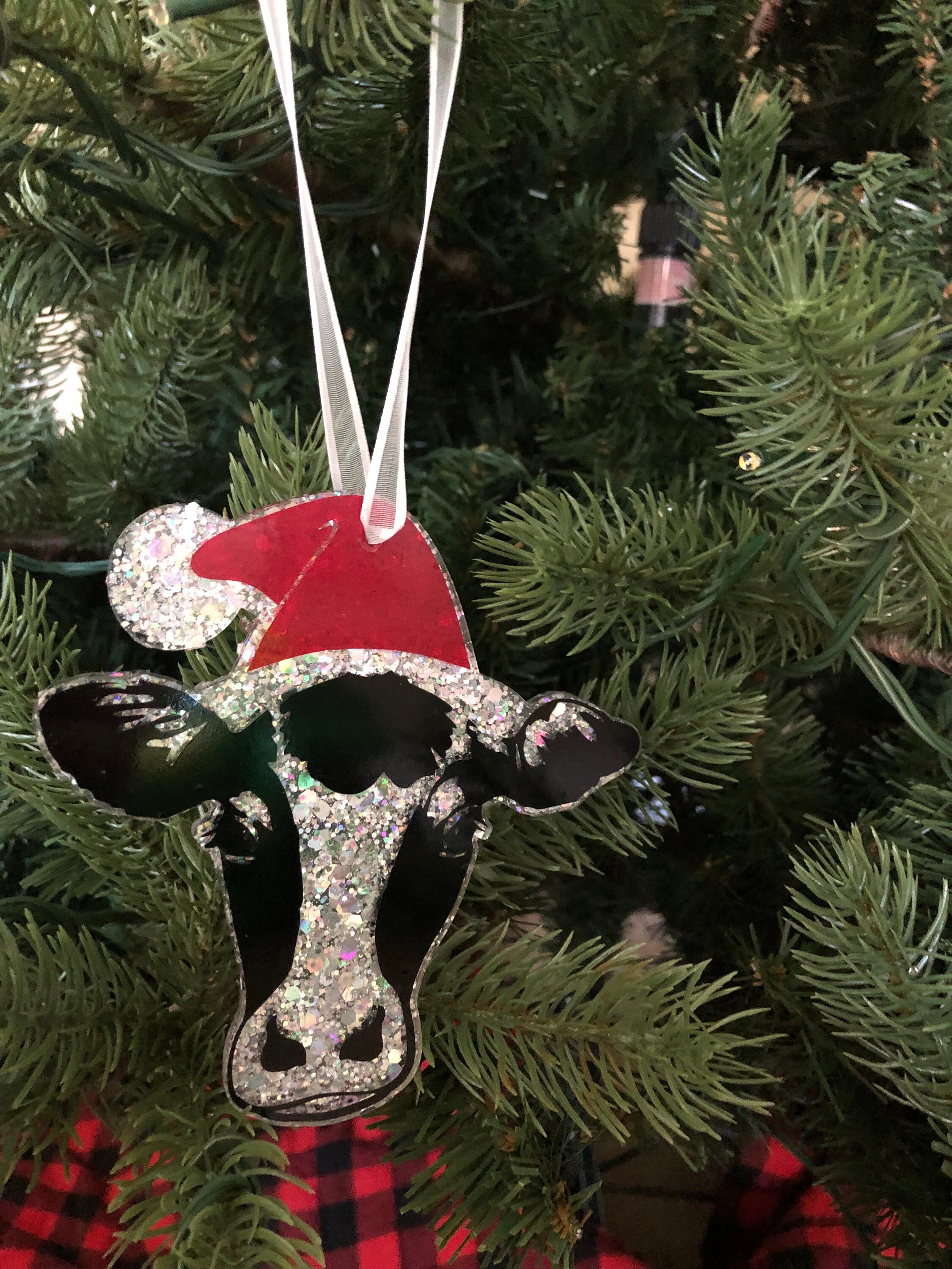 Heifer With Santa Hat Heifer Christmas Ornament Cow With - Etsy