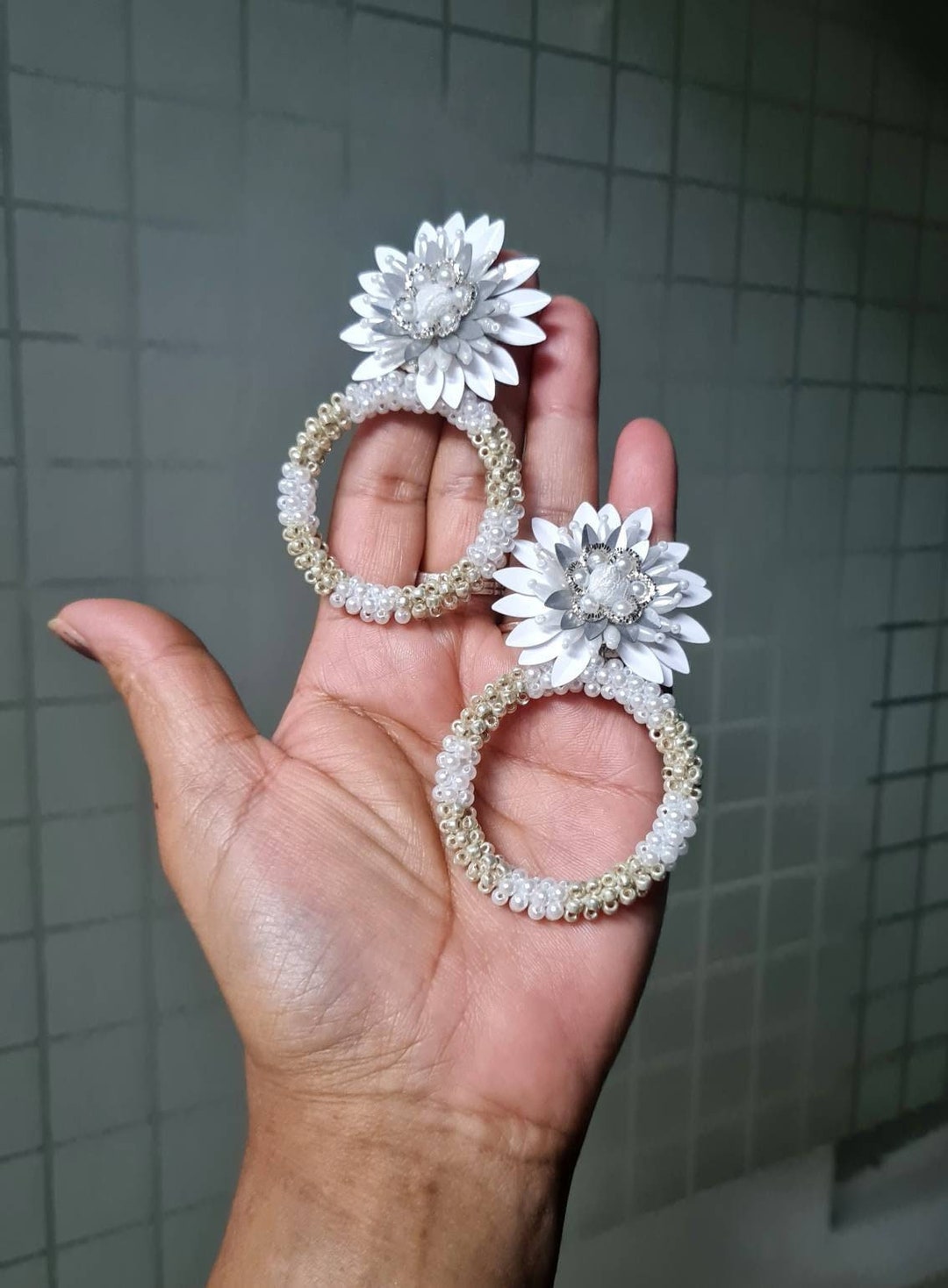 Statement Bridal Hoop Earrings Wedding White Hoops Handmade - Etsy