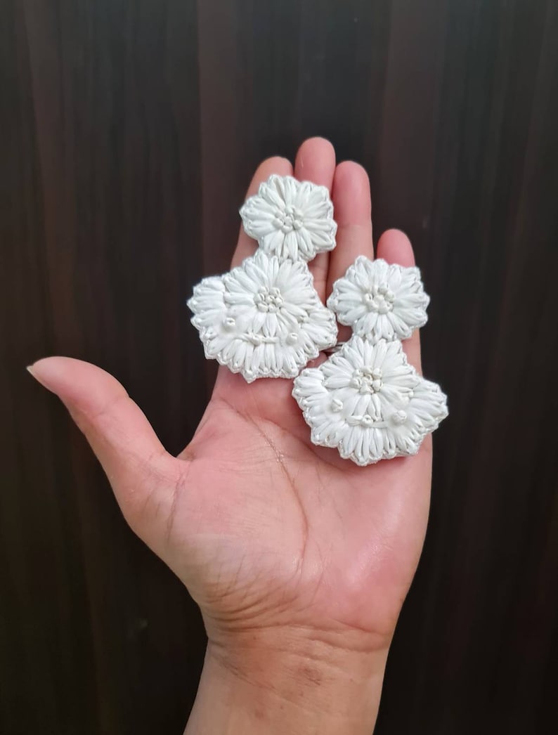 White Raffia Flower Statement Wedding Earrings Handmade - Etsy